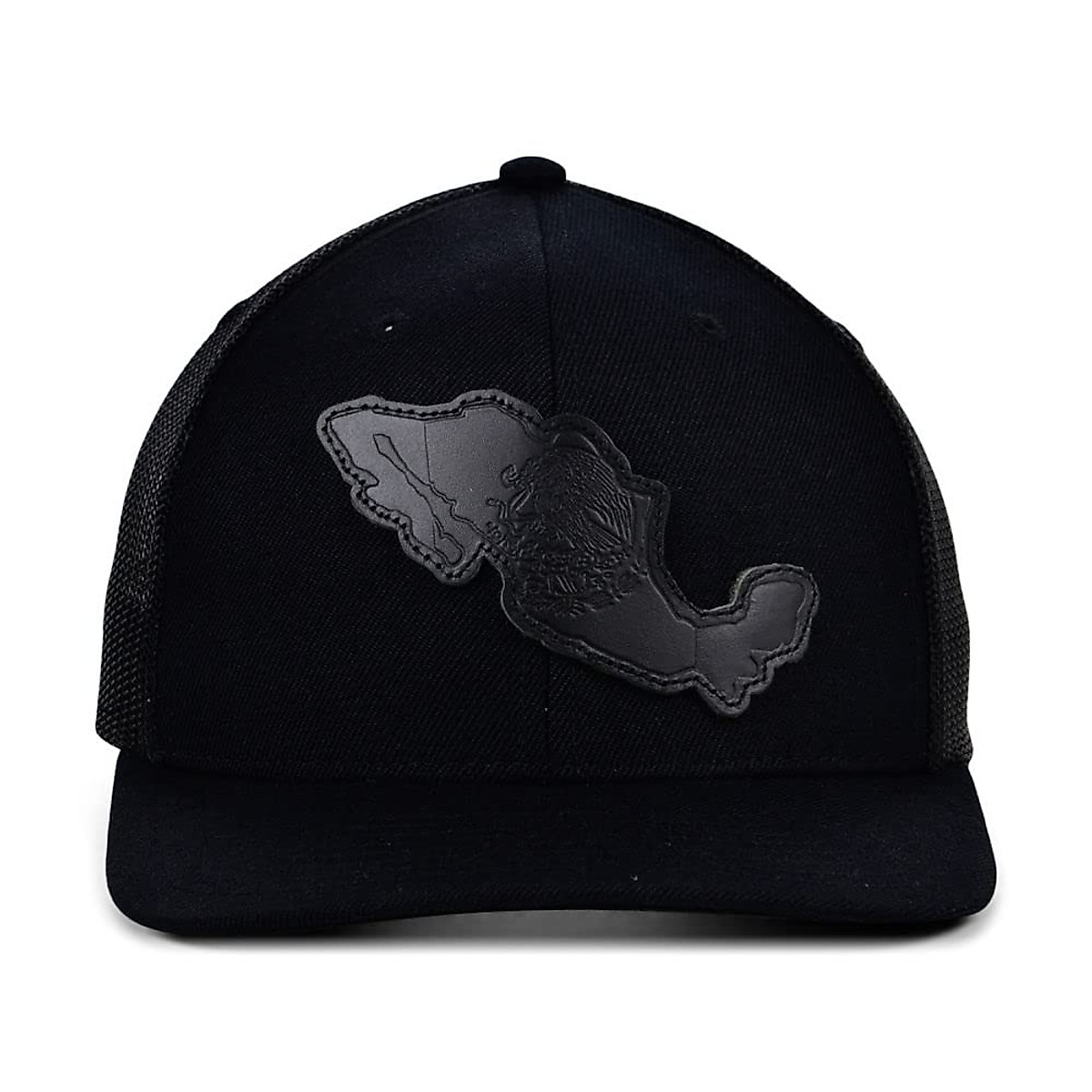 Local Crowns Mexico Black Leather Country Flag Fill Patch Curved Blackout Trucker Cap