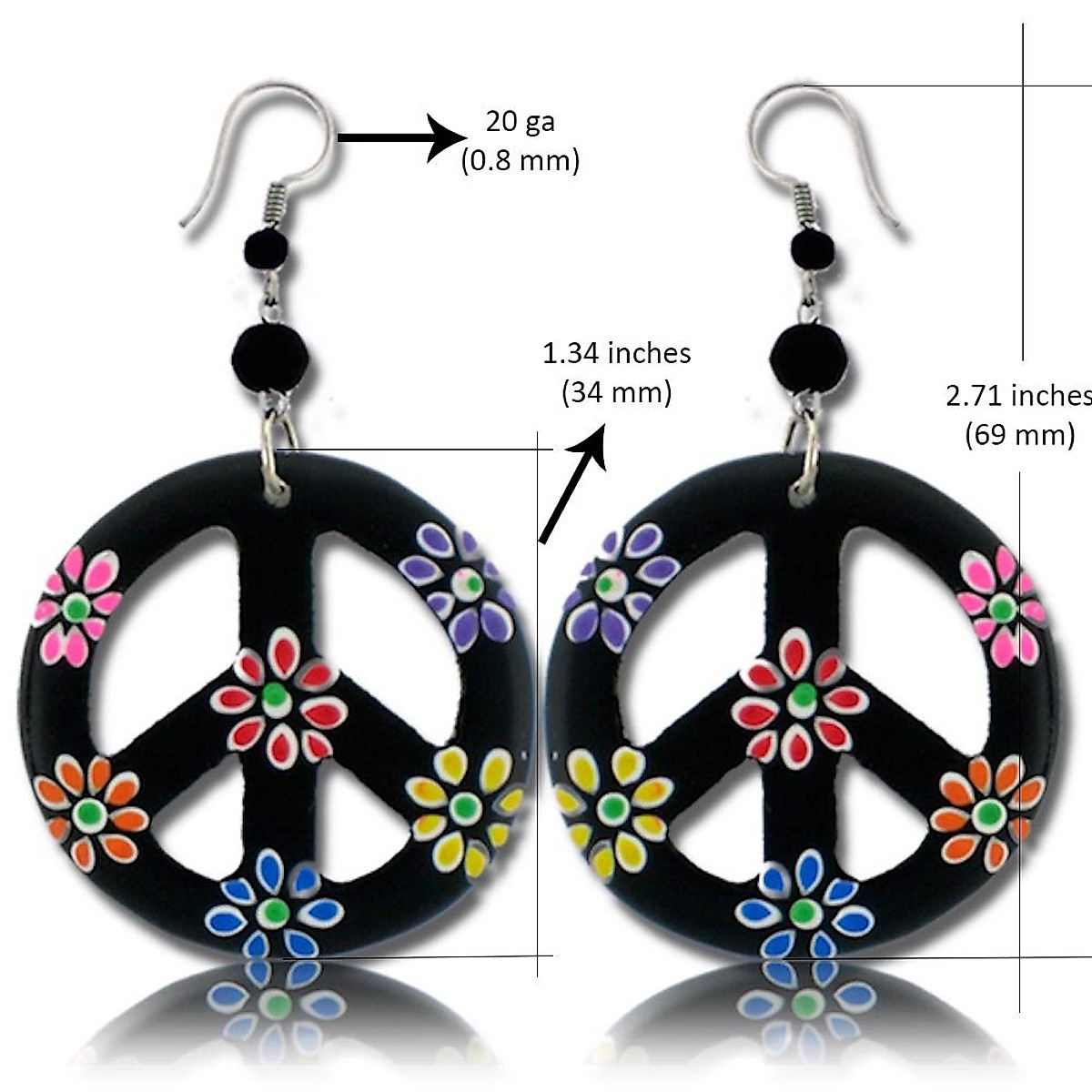 Earth Accessories Peace Sign Dangle Earrings with Organic Wood - Earring Hippie Accessories and Hippie Costume for 60s or 70s