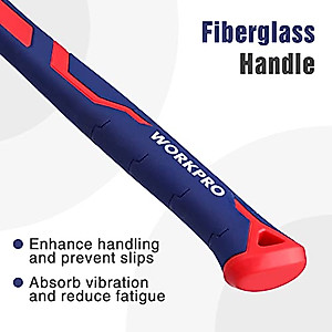WORKPRO 2 Piece Claw Hammer Set, 8 oz Mini Stubby Claw Hammer&16 oz Fiberglass General Purpose Claw Hammer, Soft Nonslip Handle & Heat Treated Head