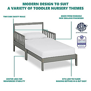 Dream On Me Brookside Toddler Bed In Steel Grey, Greenguard Gold Certified, JPMA Certified, Low To Floor Design, Non-Toxic Finish, Safety Rails, Made Of Pinewood
