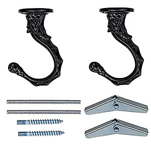 GDQLCNXB Ceiling Hooks 2.6"/65mm - Heavy Duty Swag Hook with Steel Screws Bolts and Toggle Wings for Hanging Plants Ceiling Installation Cavity Wall Fixing Black - (2 Sets)