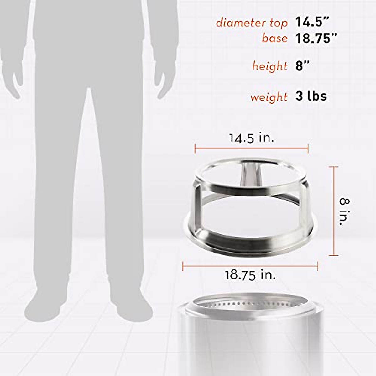 Solo Stove Bonfire Hub, Stainless steel Hub for 8” Elevation, Addition to Bonfire fire pit, Weight: 3 lbs, Diameter top: 14.5", Height: 8"