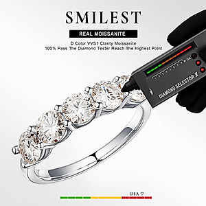 SMILEST Moissanite Wedding Band for Women, D Color VVS1 Clarity Lab Created Diamond Stackable Rings 14K White Gold Vermeil 925 Sterling Silver Fake Diamond Eternity Ring Moissanite Anniversary Rings