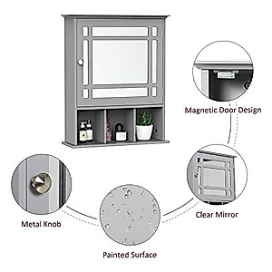 kleankin Bathroom Medicine Cabinet Wall Mount with Mirror Door 3 Shelf Organizer for Bathroom, Kitchen, Grey