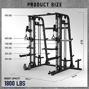 MAJOR LUTIE Smith Machine with Olympic Plates(230LBS)-Black, SML09 Power Cage with Smith Bar and Two LAT Pull-Down Systems and Cable Crossover Machine, Cast Iron Sets