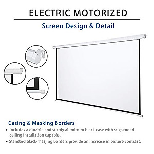 110" Motorized Projector Screen Electric Diagonal Automatic Projection 16:9 HD Movies Screen for Home Theater Presentation Education Outdoor Indoor W/Wireless Remote and Wall/Ceiling Mount (White)