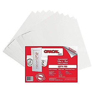(10 Sheets) Oracal 651 Transparent Adhesive Craft Vinyl for Cricut, Silhouette, Cameo, Craft Cutters, Printers, and Decals - 12" x 12" - Gloss Finish - Outdoor and Permanent