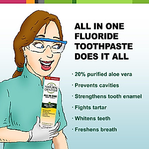 The Natural Dentist All In One Fluoride Toothpaste, 20% Purified Aloe Vera, Prevents Cavities, Whitens Teeth, Strengthens Tooth Enamel, Removes Plaque, Freshens Breath, Peppermint Twist, 5oz Tube 2 ct
