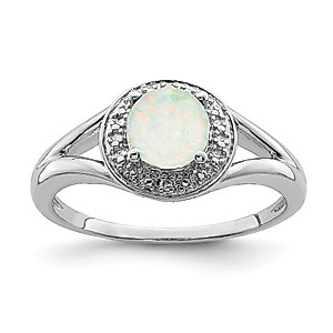 The Black Bow Sterling Silver .01 Ctw (H-I, I2-I3) Diamond & Round Created Opal Ring Size 6