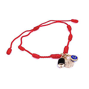 LESLIE BOULES Red Thread Saint Benedict Bracelet Blue Evil Eye & Genuine Azabache Stone Pendants Handmade Jewelry