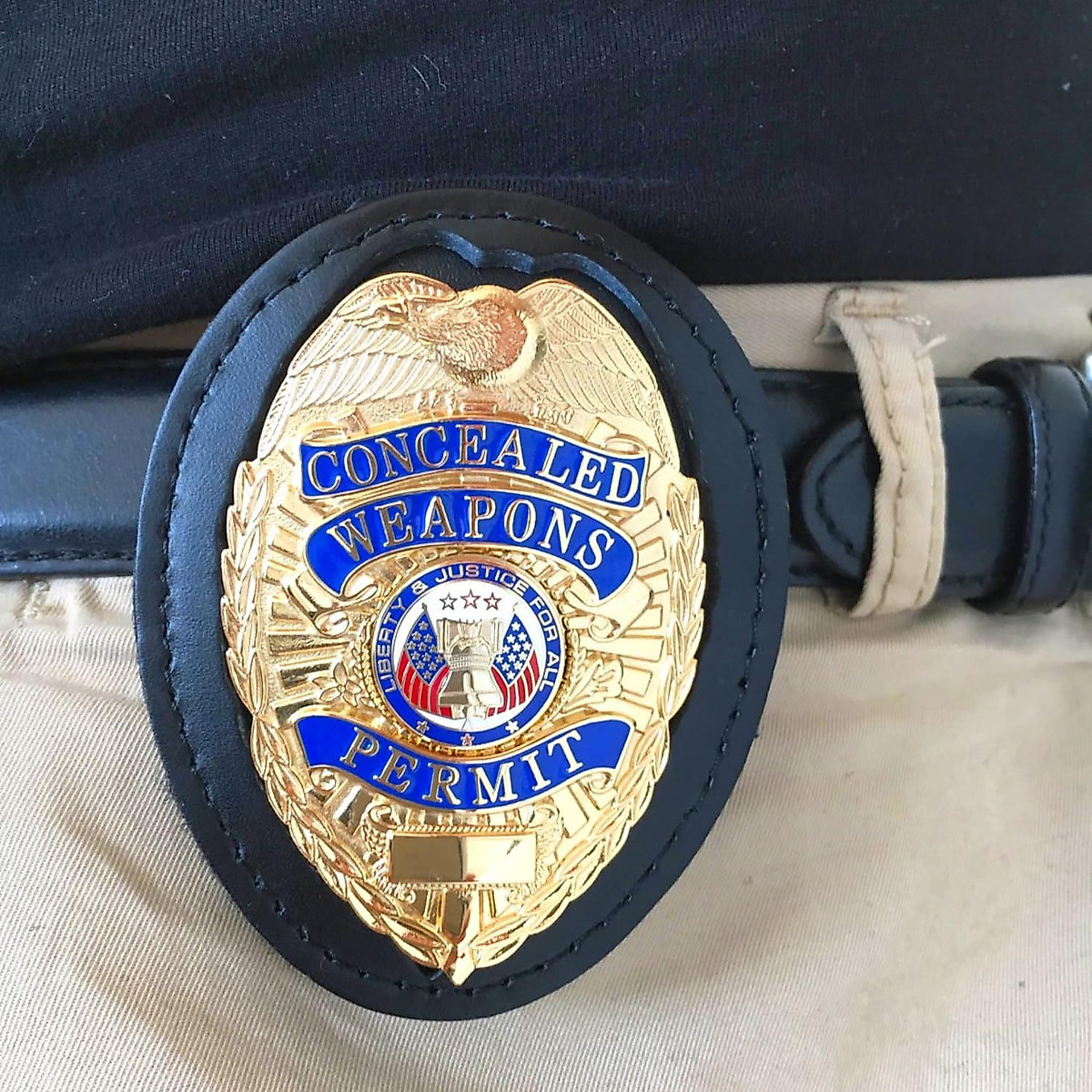 Hero's Pride Deluxe Recessed Cutout Teardrop Badge Holder, Standard Issue Leather Shield Case, Spring Clip and Neck Chain, 3" x 3-3/4" (9150T-0001)