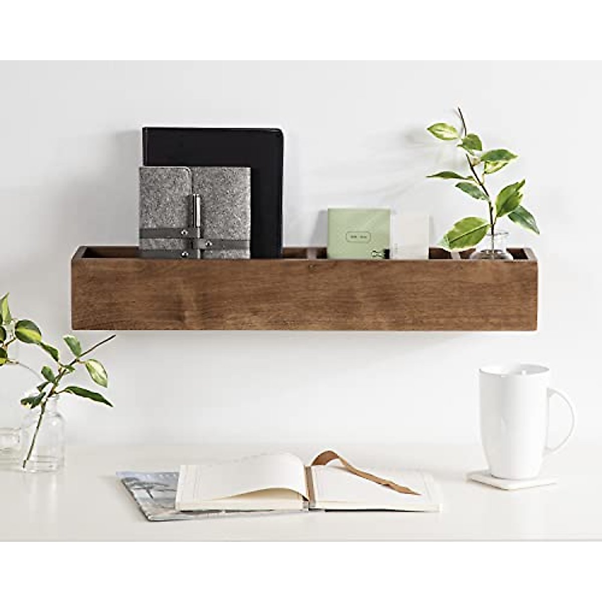 Kate and Laurel Hutton Pocket Shelf Wall Organizer, 26 x 5 x 4, Rustic Brown, Decorative Transitional Mail Holder with Storage