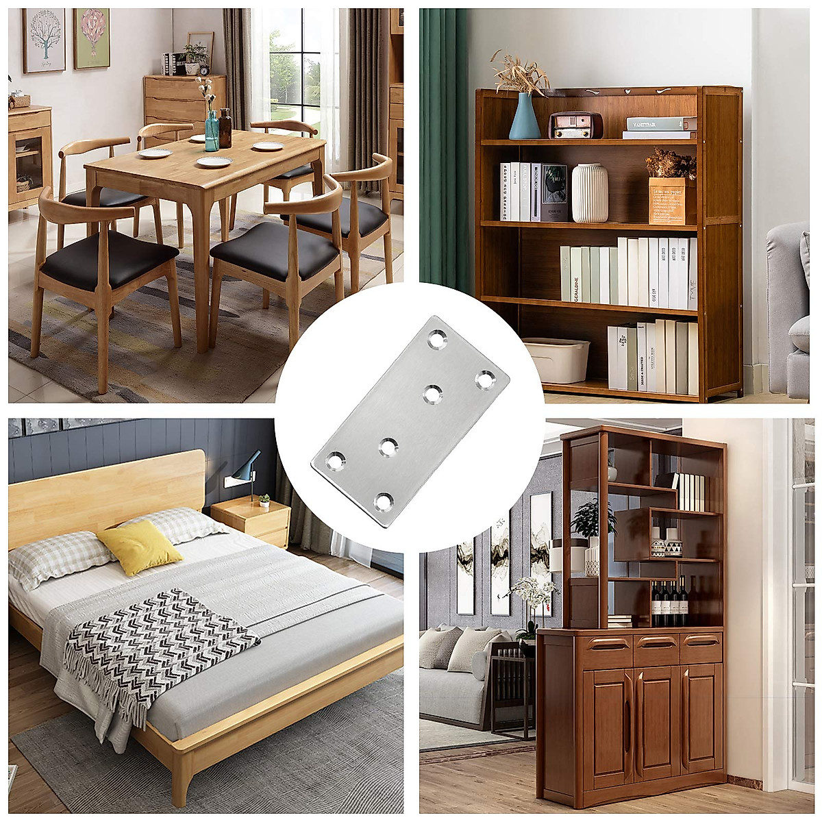 BokWin 6Pcs Silver Mending Bracket Plate, 80 x 40 x 2mm Stainless Steel Heavy Duty Flat Corner Brace for Wood, Metal Straight Fixing Joining Shelf Support Corner for Shelves, Furniture and Cabinet