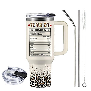 Teacher Gifts for Women, 40oz Teacher Tumbler with Handle, Teacher Appreciation Week Gifts, Best Teachers Gifts Ideas for Birthday Christmas Graduation Back to School Teacher Nutrition Facts Cup