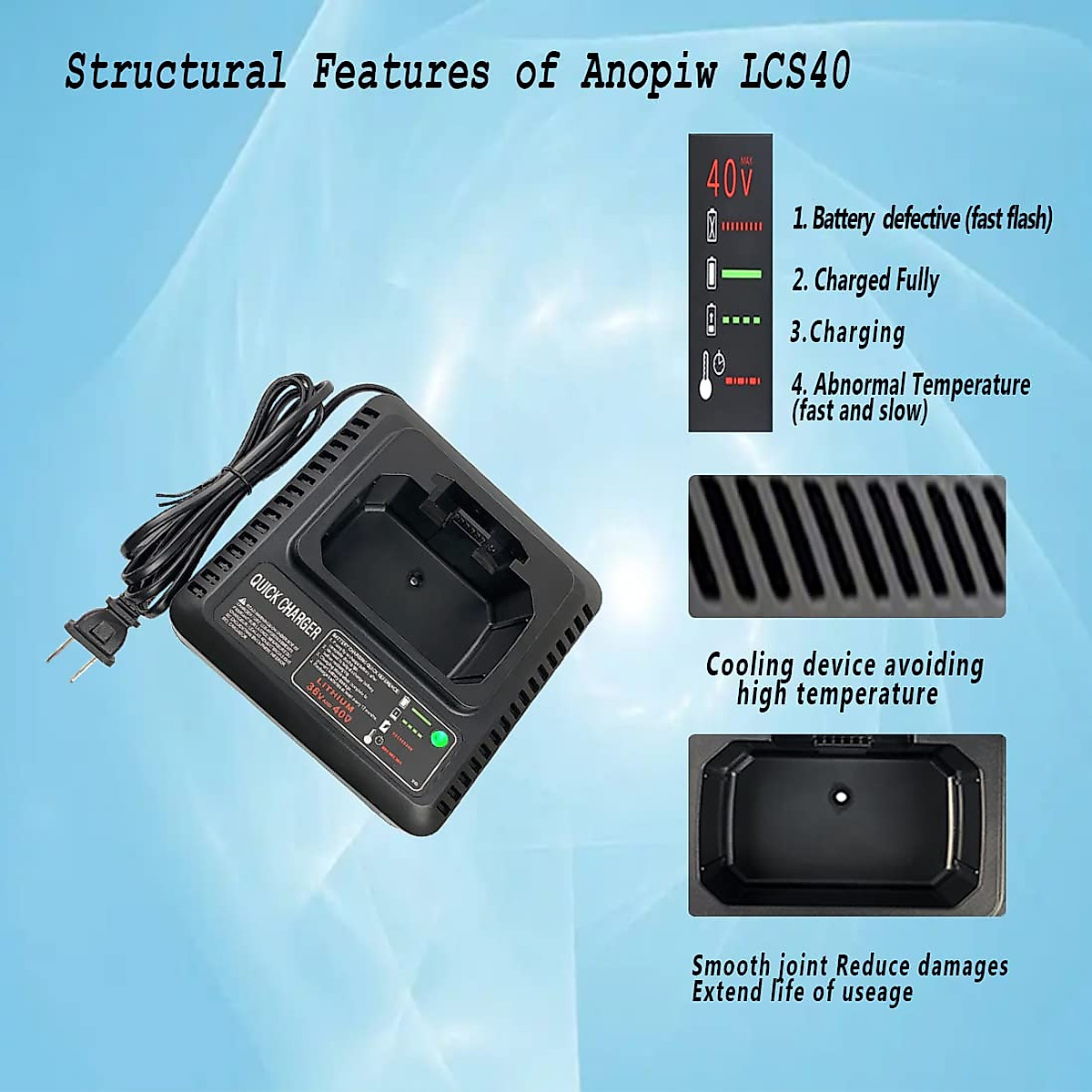 Replace Black and Decker 40V Charger LCS36 LCS40 Compatible with Black+Decker 36V/40V Lithium Battery LBXR36 LBXR2036 LBX36 LBX1540 LBX2040 LBX2540 LST540 LCS1240 LST136W