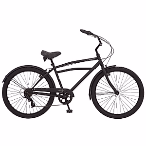 Schwinn Huron Beach Cruiser Bike for Adult, 7-Speed, Front and Rear Linear Pull Brake, 26-Inch Wheels, 17-Inch Step-Over Steel Frame, Full Front & Rear Fenders, Black