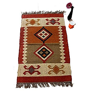 iinfinize 2x3 Living Room Decor Kilim Area Rug Wool Jute Vintage Kilim Carpets Floor MAt Jute Rug Decorative Rug Throws