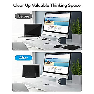 AboveTEK Vertical Laptop Stand 3 Slots for Computer, Tablet, Phone - Fits All Laptop Models (up to 17.3") - Heavy Duty Polished Aluminum Desktop Holder - Anti Slide Silicone Grips - Black