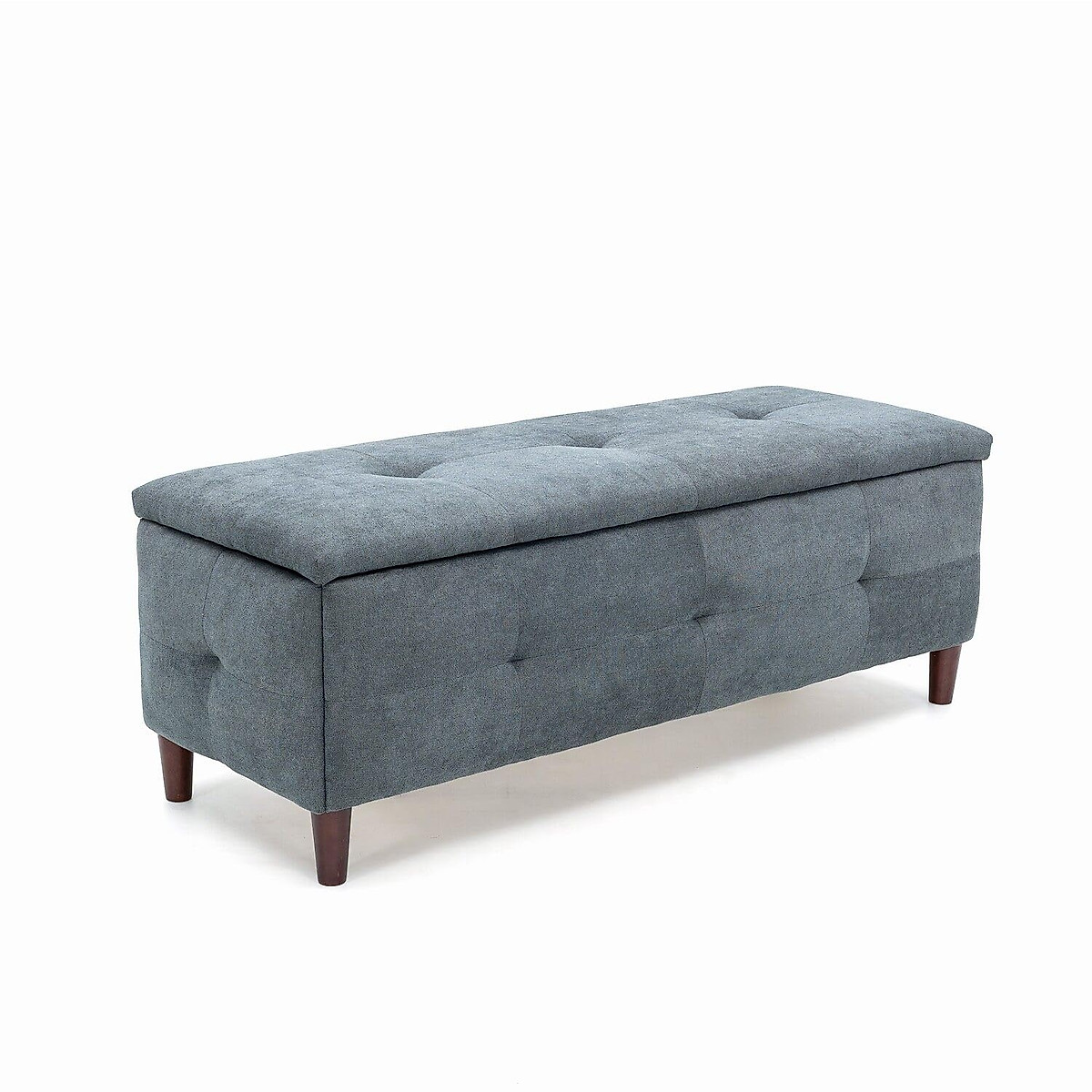 Panana Rectangle Tufted Lift Top Storage Ottoman Bench, Footstool with Solid Wood Legs Upholstered Storage Bench, Gray Linen Fabric