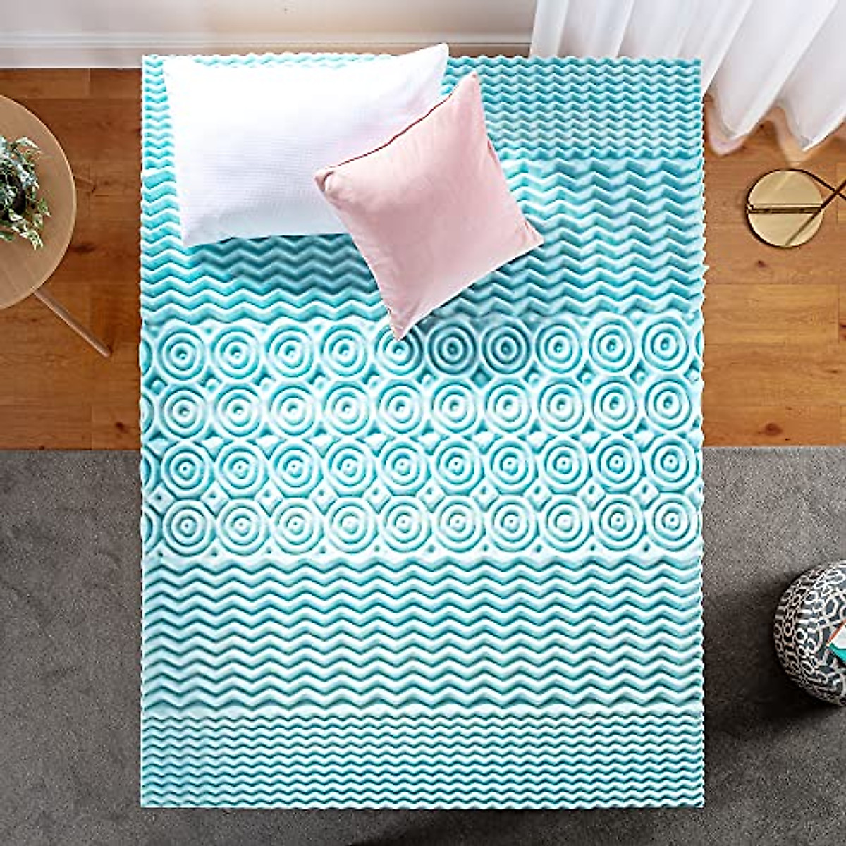 ZINUS 3 Inch Green Tea Cooling Gel Memory Foam Zoned Support Mattress Topper, Queen