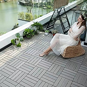 WPC Patio Deck Tiles,DIY Interlocking Decking Tiles, Floor Tile,Water Resistant Indoor Outdoor (9, 3D Organic White)