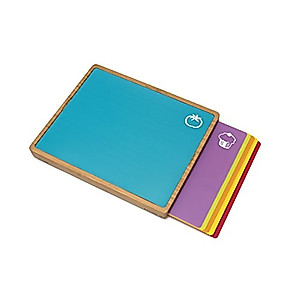 Lipper International Bamboo Wood Cutting Board with 6 Colored Poly Inlay Mats, 16" x 13-1/8" x 1-5/8"