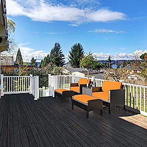 Arlopu 5Pieces Patio Wicker Furniture Sets, Outdoor PE Rattan Conversation Chat Chair Set with Ottoman and Side Table, for Lawn, Garden, Balcony, Yard