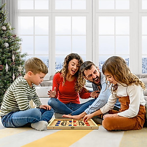 Kiditos 22.4" Fast Sling Puck Wooden Tabletop Hockey Game - 3 Levels, 2-4 Players, Slingshot Game for Family Game Night