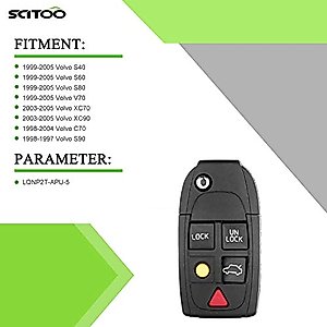 SCITOO Key Fob Shell Replacement fit for Volvo C70 S90 V90S40 S60 S80 V70 XC70 XC90 2X 5 Button LQNP2T-APU