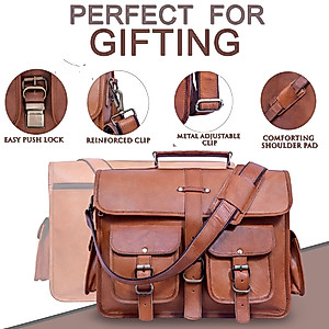 ANUENT Real Leather Messenger Bag for Men and Women Vintage Computer Laptop Briefcase Satchel Crossbody Work Bags (Brown) (18 inch)