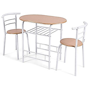 FANTASK 3 Pieces Dining Set, Breakfast Table Set w/Metal Frame and Storage Shelf, Compact Table and 2 Chairs Set for Home Bistro Pub Apartment Kitchen Dining Room Cafe