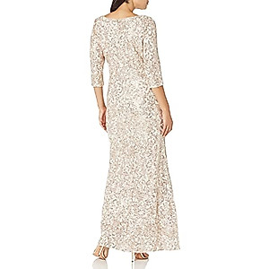Alex Evenings Women's Long Sequin Dresses with ¾ Sleeves, Champagne Ivory, 12