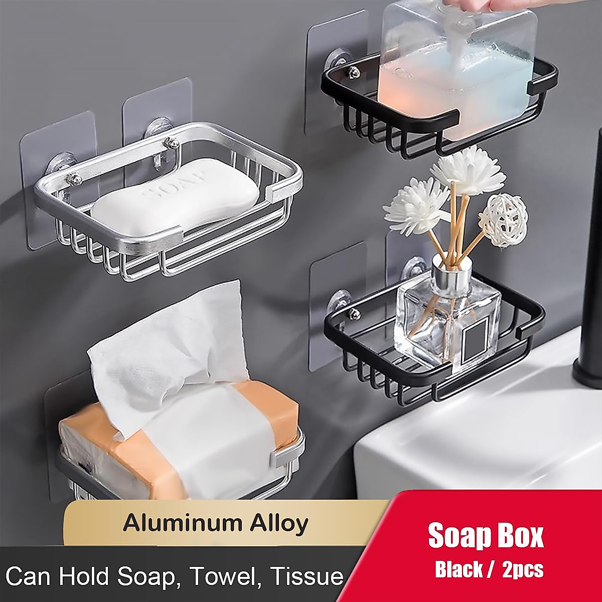 Craftsboys Shower Caddy, 5 Pack, Adhesive Bathroom Storage Organizer, Large Capacity, Rustproof Stainless Steel