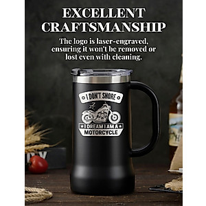 Onebttl Motorcycle Gifts for Men, I Don't Snore I Dream I'm a Motorcycle, Stainless Steel Beer Stein Tumbler, 24oz Beer Mug with Lid