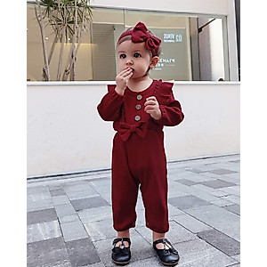 Mioglrie Newborn Baby Girl Clothes Romper Cute Baby Girl Stuff Cotton Newborn Girl Clothes Ruffle Baby Girl Outfits Gifts Maroon 0-3 Months Baby Girl Clothes