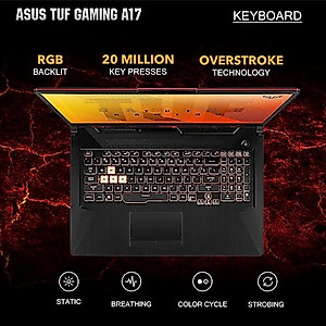 ASUS 2023 TUF A17 17.3" 144Hz FHD Gaming Laptop, AMD Ryzen 5 4600H, NVIDIA GeForce GTX 1650, 64GB RAM, 2TB PCIe SSD, RGB Backlit Keyboard, Windows 11, Bonfire Black, 32GB USB Card Included
