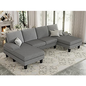 YESHOMY Sofa Sectional Comfy Couches for Living Room, Modern Deep Removable Back and Seat Cushions, 4 Seater Fluffy Sleeper with Soft Armrest, Silvery