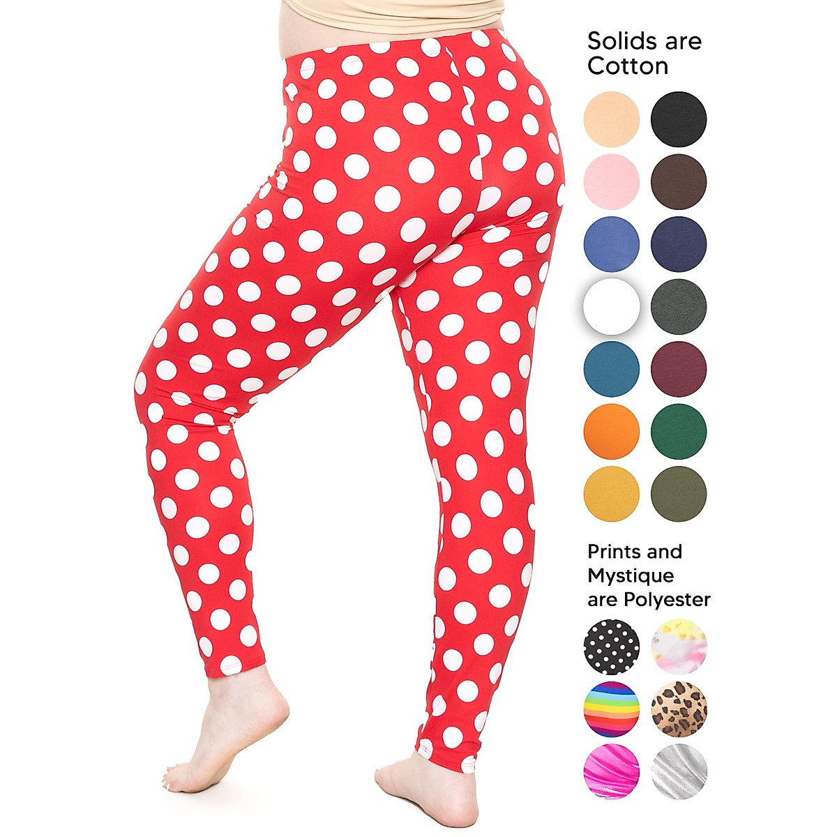 Women's Polyester Plus Size Leggings Red White Polkadot 2X