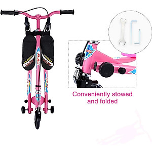 AODI Swing Scooter for Kids, 3 Wheels Foldable Wiggle Scooter Push Drifting with Adjustable & 2 Rear LED Wheels Kicks Scooter for Boys and Girls Ages 3-8