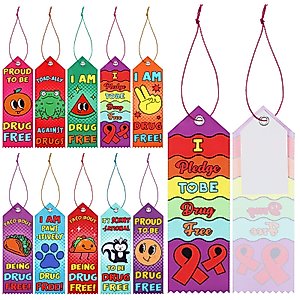 Hollowfly 60 Pcs Red Ribbon Week Award Ribbons Bulk Drug Free Participant Award Ribbon Red Ribbon Participant Medal Ribbons with Card and Rope for Red Ribbon Week School Office Drug Prevention Favors