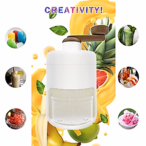Ice Shaver, snow cone maker, portable crushed shaved ice machine, hand crank,manual ice crusher, small countertop grinder for home use,for kids, free Ice Cube Trays, BPA Free,white