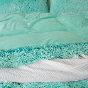 EMME Plush Shaggy Duvet Cover Set Twin Size Fluffy Fuzzy Comforter Cover Set for Twin Bed 2 Pieces Luxury Soft Bedding Duvet Covers (Aqua, Twin)