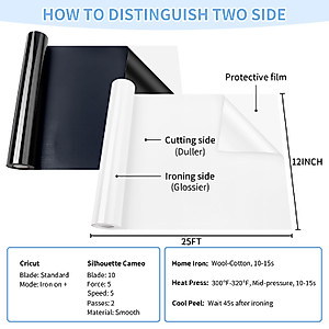 VinylRus Heat Transfer Vinyl-12” x 25ft Black & White Iron on Vinyl Roll for Shirts, HTV Vinyl for Silhouette Cameo, Cricut, Easy to Cut & Weed