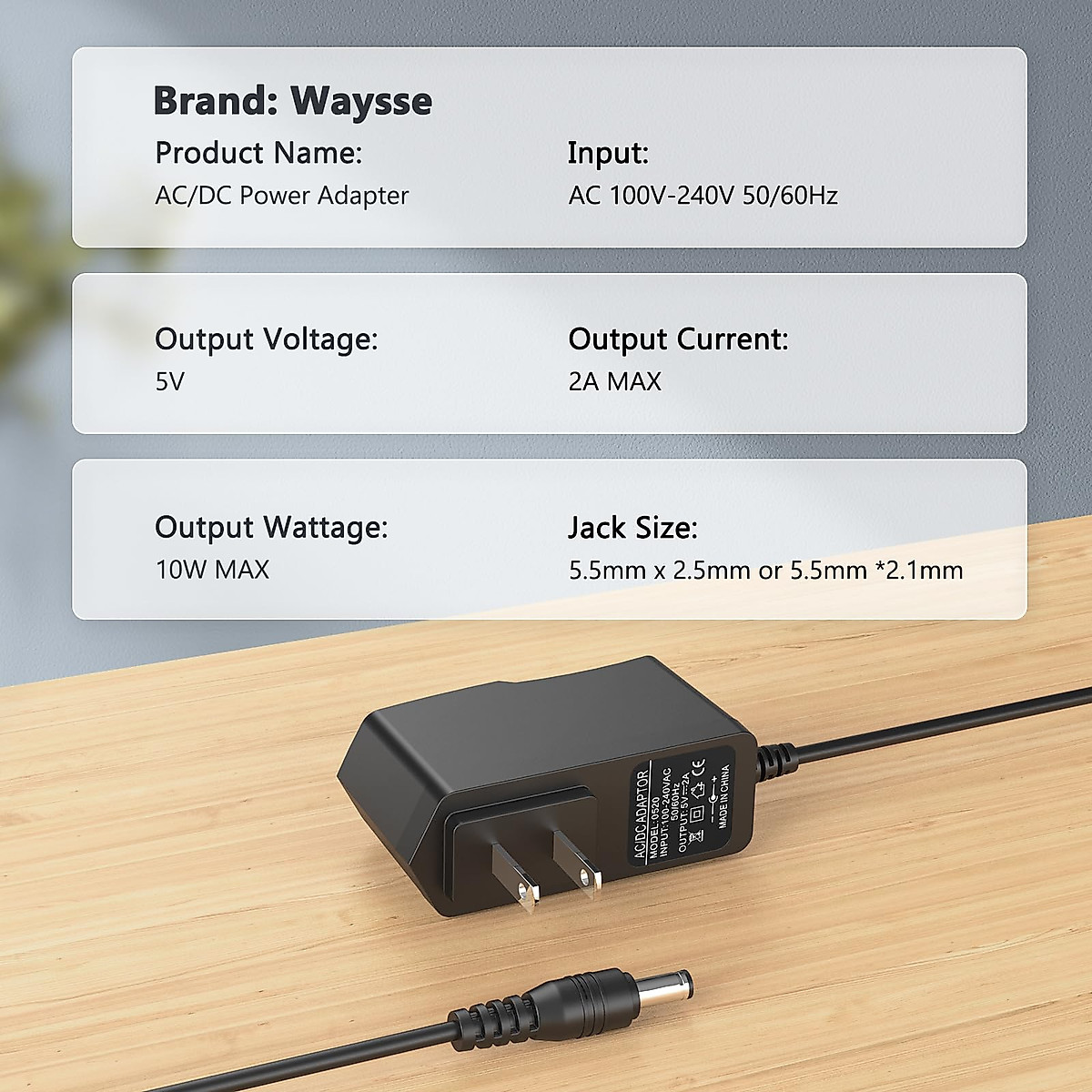 Waysse 5V 2A Power Adapter, 5V 2A Power Supply Adapter, 5V 2A AC Adapter 100V-240V AC Power Adapter Wall Charger for TV Box, Camera, Speaker,Router & More DC 5V Devices