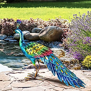 chisheen Peacock Statue Garden Decor Metal Peacock Yard Art Lawn Decoration Outdoor Sculpture