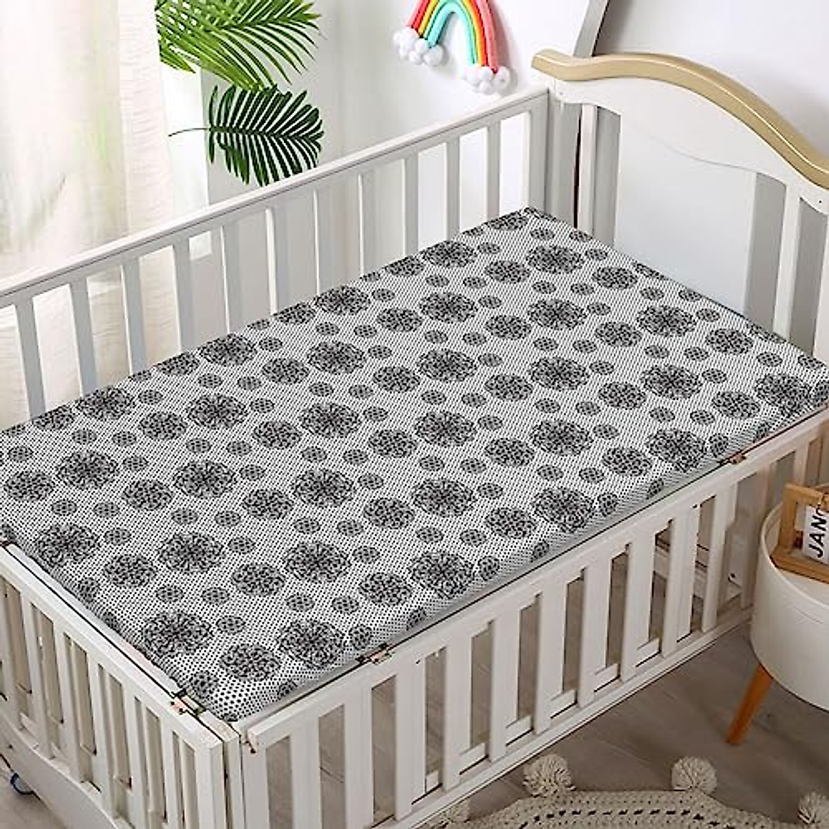 Dandelion Themed Fitted Crib Sheet,Standard Crib Mattress Fitted Sheet Soft Toddler Mattress Sheet Fitted - Baby Crib Sheets for Girl or Boy,28“ x52“,Charcoal Grey White