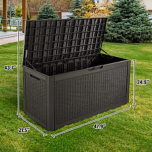 PayLessHere 100 Gallons Deck Box Multifunctional Storage Box Waterproof Outdoor Storage Pool Storage Box Bench with keyhole for Indoor/Outdoor Garden Pool Patio Storage