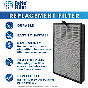 Fette Filter - PM1539 True HEPA H13 Replacement Air Purifier Filter Set Compatible with Inofia Air Purifier System Compare to Part # PM1539. Pack of 2