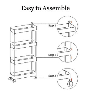 DILUOOU 4 Tier Slim Storage Cart, Mobile Shelving Unit Organizer Slide Out Rolling Storage Racks with Wheels, for Kitchen Bathroom Laundry Room Narrow Places