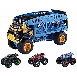 Hot Wheels - Monster Trucks Transport Truck, Includes 3 Cars, Multicolor (Mattel GGB64)